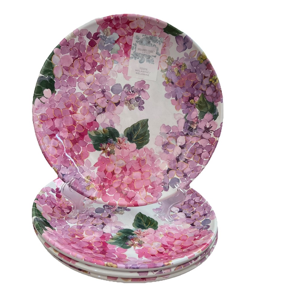 NEW Shabby Chic Purple Pink Hydrangea Floral 11” Melamine Dinner Plates ...