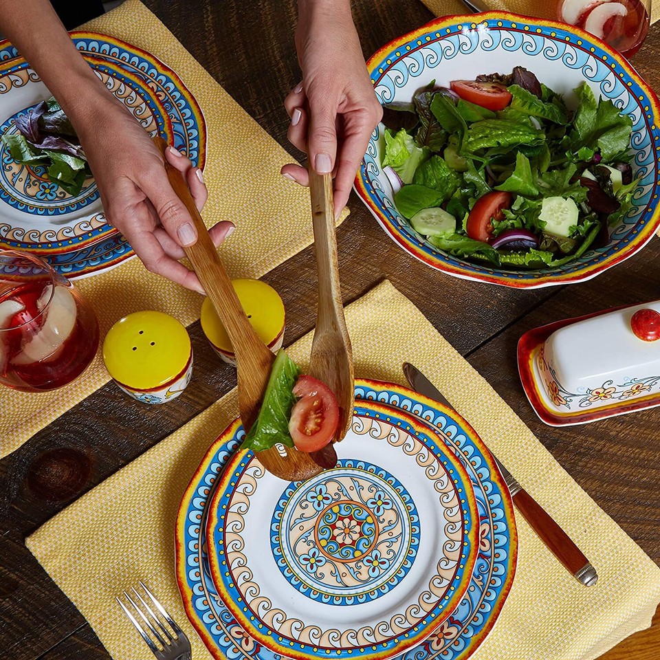 Earthenware Dishes Dinnerware Set Vibrant Colorful Floral Design 16pcs ...