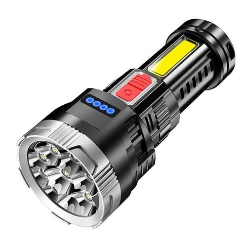 Powerful LED Flashlight 9 LED + Side Light USB Rechargeable Searchlight ...