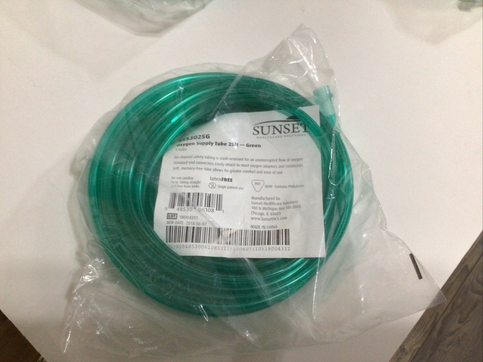 SUNSET HEALTHCARE SOLUTIONS OXYGEN TUBING GREEN 25 FT. RES3025G pack of ...