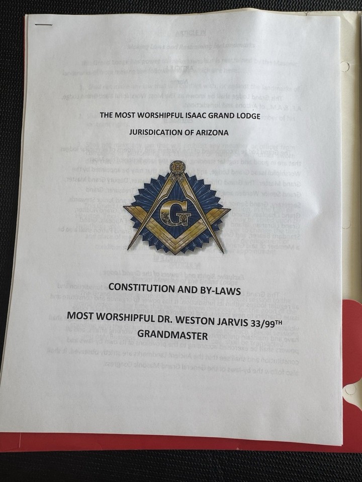 Masonic Folder Arizona Grand Lodge A.F.&A.M. Freemason By-Laws Seal ...