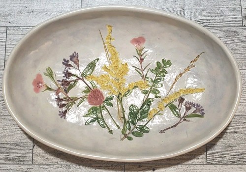 Vtg Salt Marsh Pottery Oval Floral Dish Wall Hang Wildflowers Trinket ...
