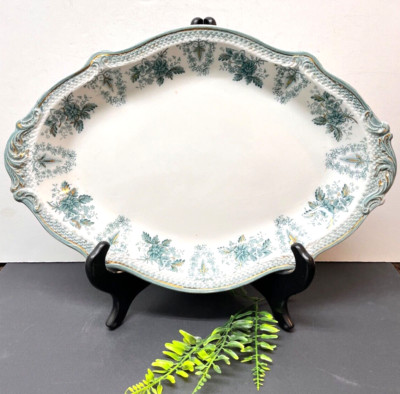 Antique W.H. Grindley 15-1/2" Oval Platter ~ Brussels Green ~ Ca. 1890 ...
