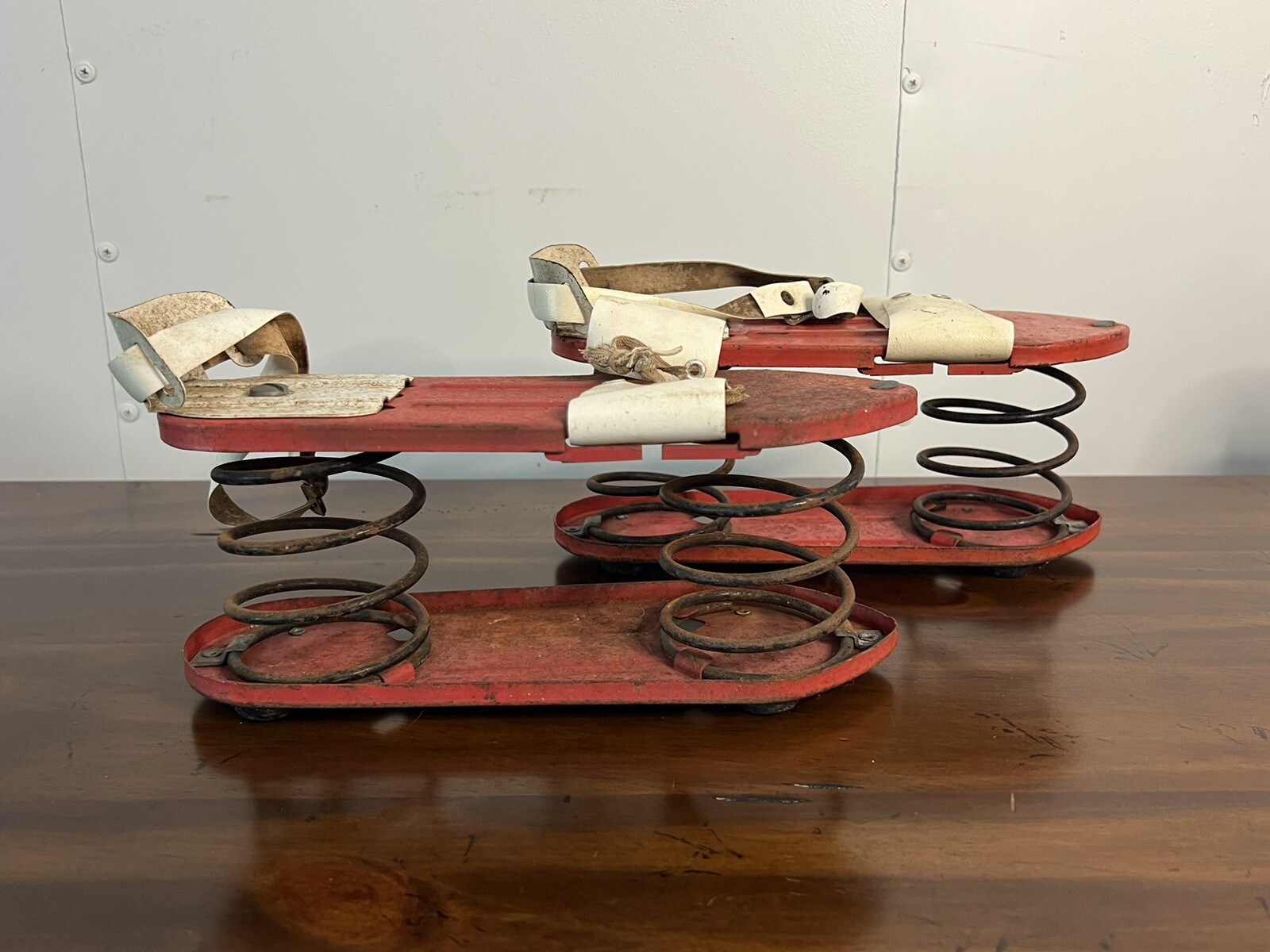 Vintage Red and White Metal Bounce Spring Shoes Antique Toy | eBay