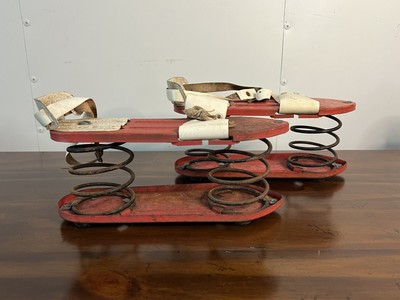 Vintage Red and White Metal Bounce Spring Shoes Antique Toy | eBay