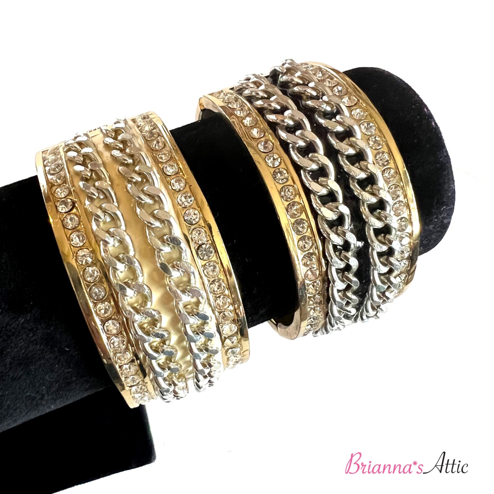 Vintage stone embedded gold toned cuff lock chunky br… - Gem