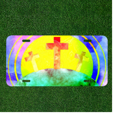 Custom Personalized License Plate Auto Tag With Three Crosses Colorful ...