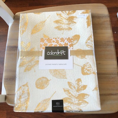 Colordrift Printed Metallic Tablecloth Leaves/Fall Round - 60" - NEW ...