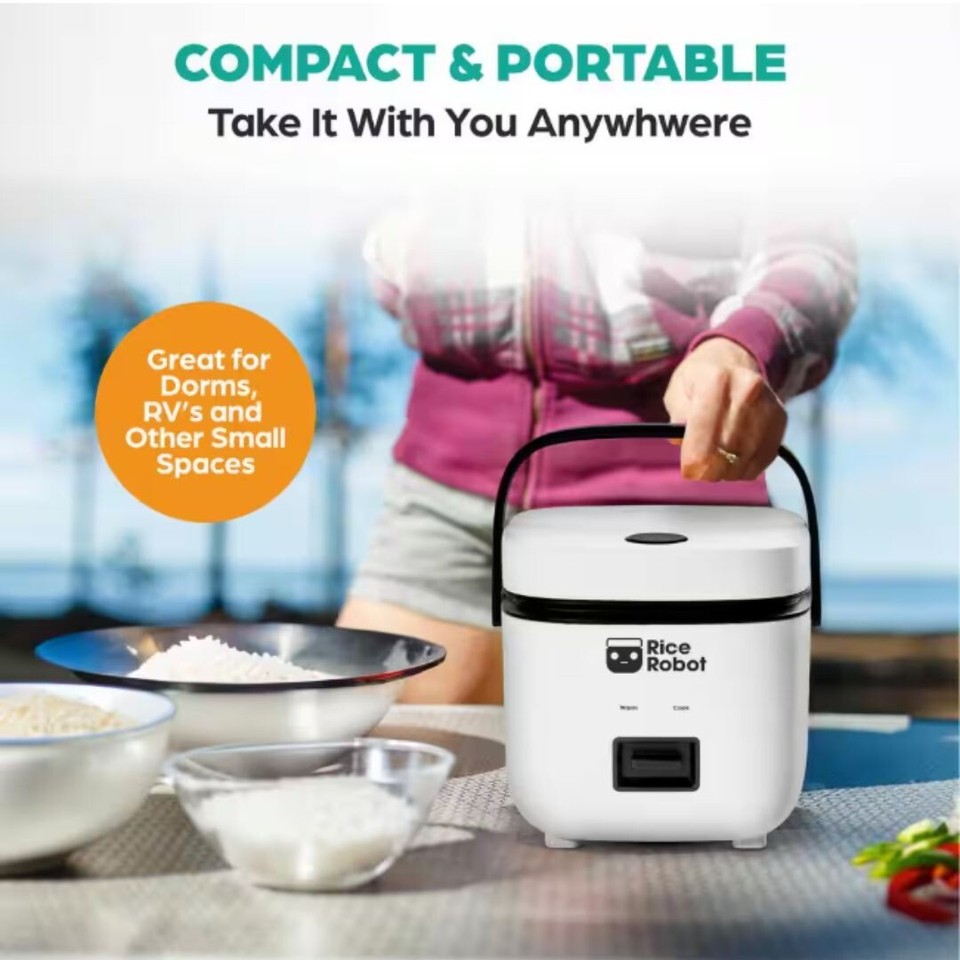 Rice Robot 4 Cup White Space Saving Rice Cooker with Ceramic Nonstick ...