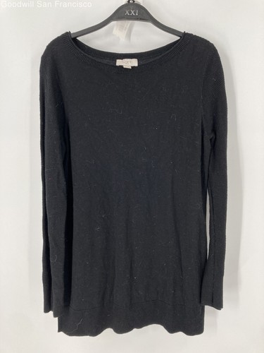 Loft Outlet Black Cotton Blend Long Sleeve Knit Pullover Womens Sweater ...