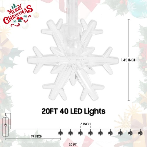 Christmas Lights, Snowflake Rechargeable Fairy Lights, 20FT 40 LED Mini ...