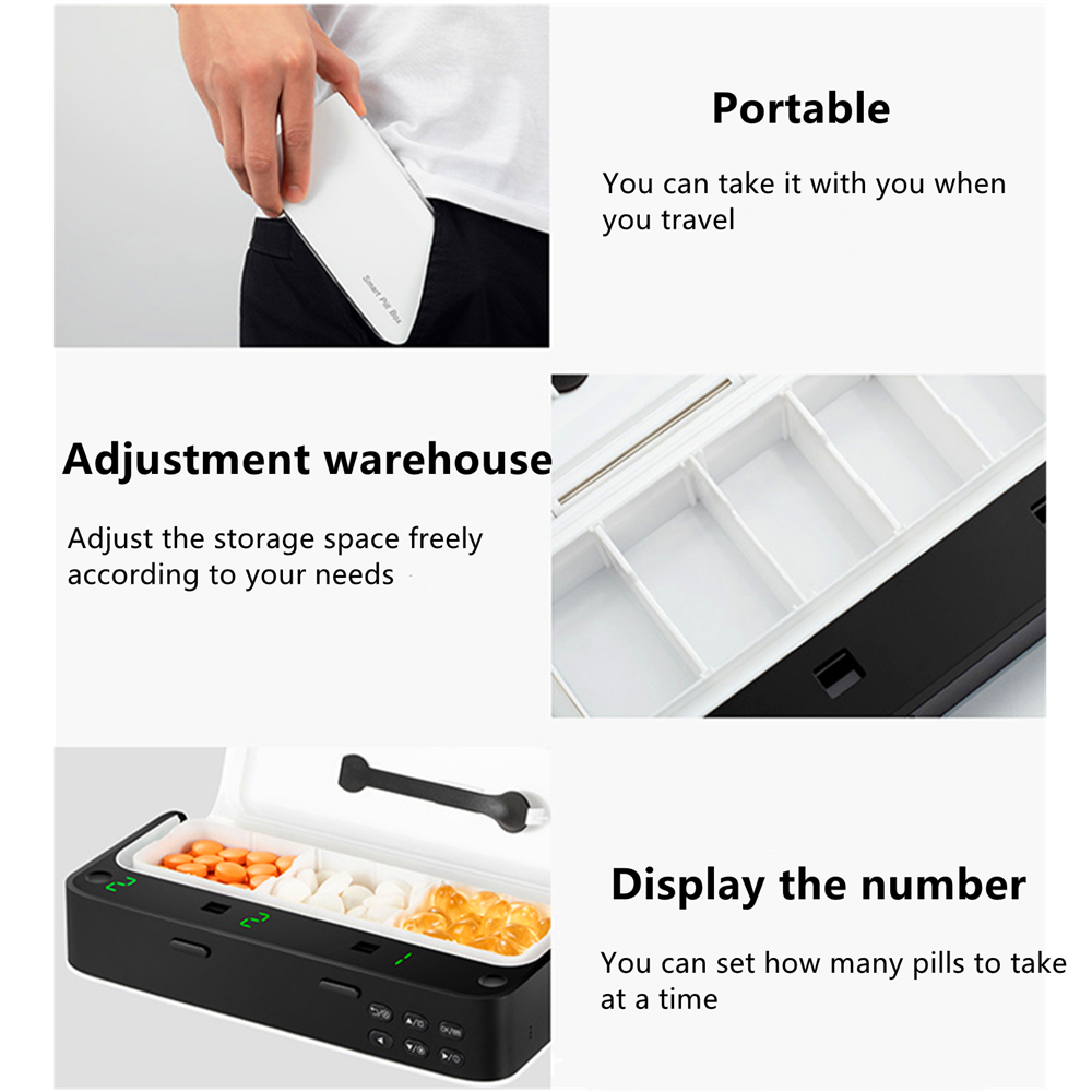 Smart Pill Dispenser LED Light Display with Alarm Buzzer Reminder Pill ...