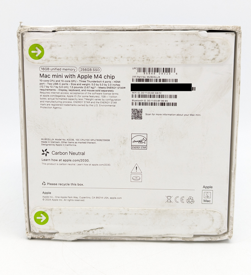 Apple Mac mini 2024 M4 10C CPU 10C GPU 16GB RAM 256GB SSD A3238 MU9D3LL/A | eBay