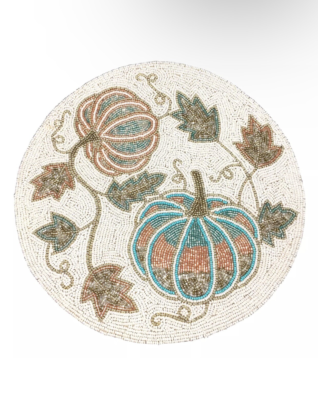 Tahari Home Autumn Fall Pumpkins Thanksgiving Beaded Round 14” Charger ...