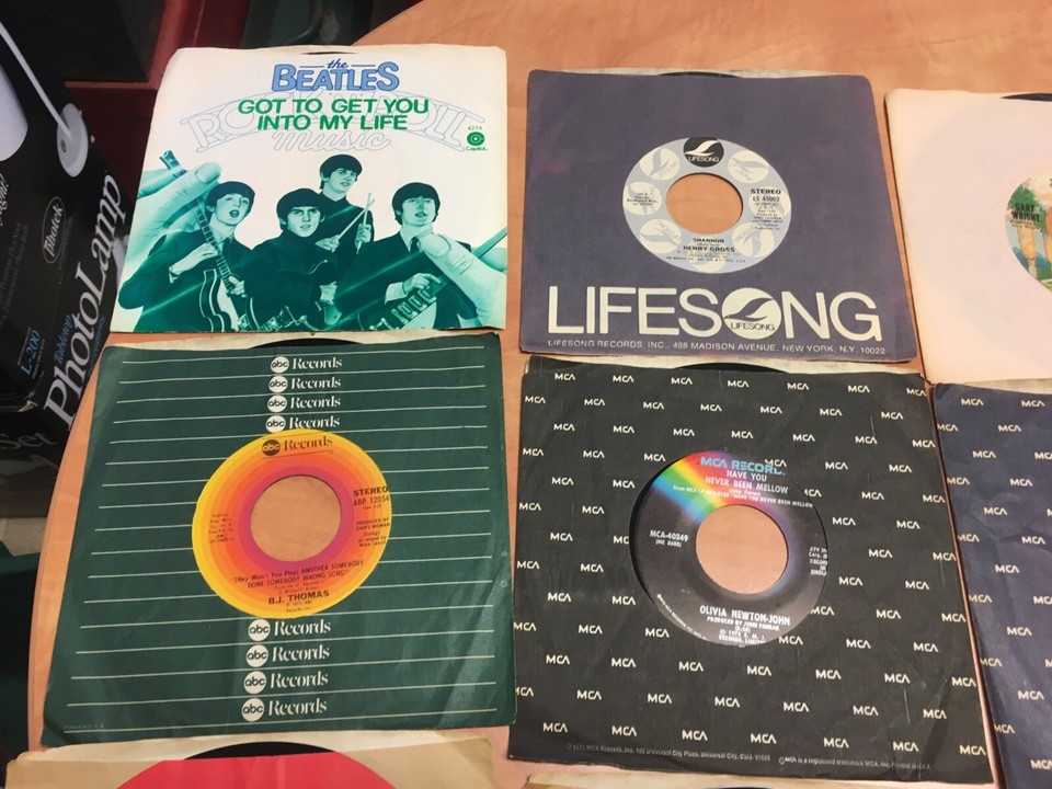 Lot of 9 Pop & Lite Rock Records 45 rpm The Beatles Dr. Hook Olivia ...