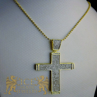 14K YELLOW GOLD FINISH MINI HOLY JESUS CROSS PENDANT CHARM CHAIN ...