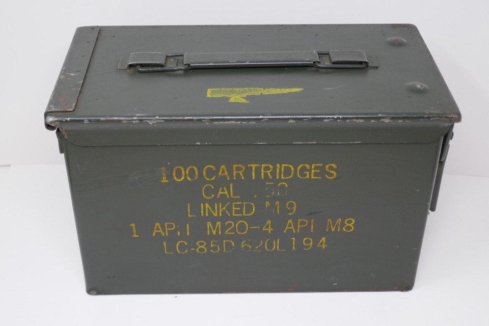 Metal Military Ammo Box Empty Storage Container ~ CAL .50 Linked M9 | eBay