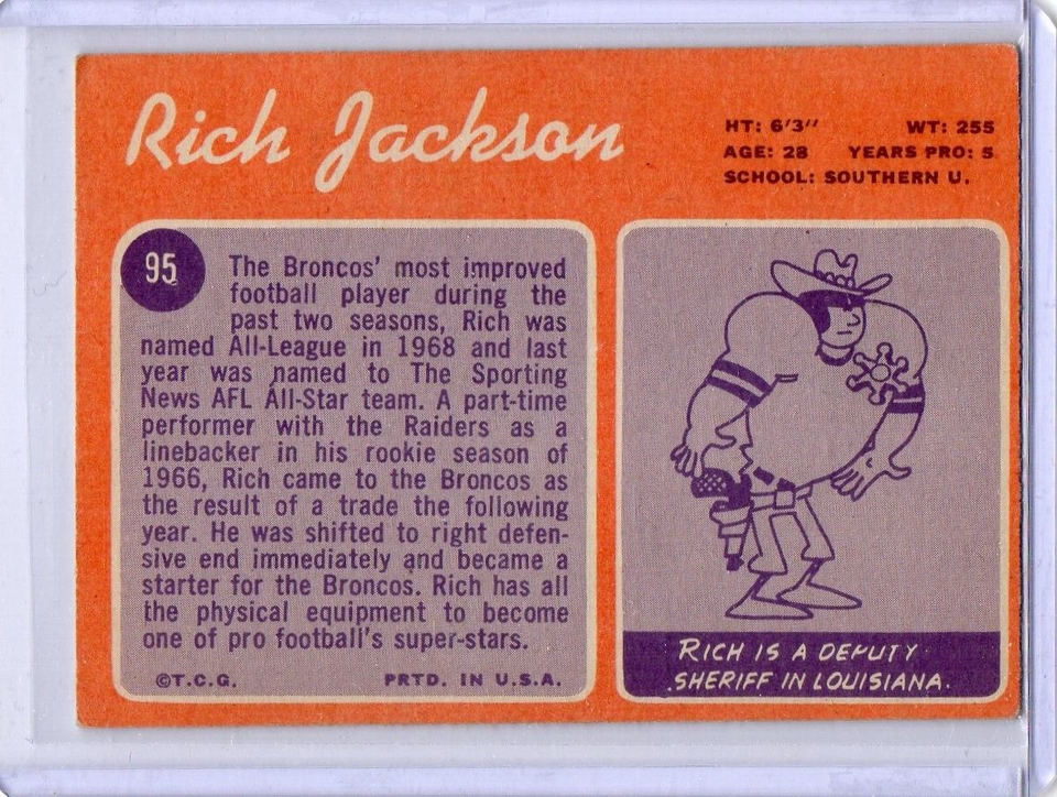 1970 TOPPS FOOTBALL SINGLE 95 RICH JACKSON BRONCOS | eBay