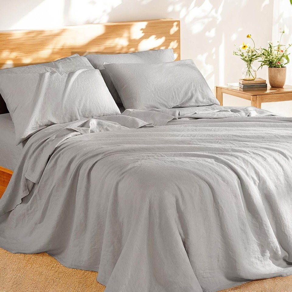 100% French Linen Sheets - Queen Size Bed Sheets, Breathable & Cooling ...