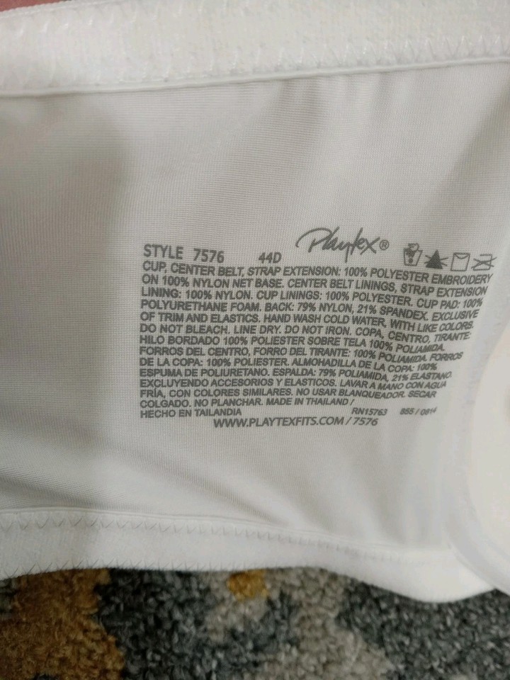 Playtex Feel Gorgeous Embroidered Underwire Bra White 44D | eBay