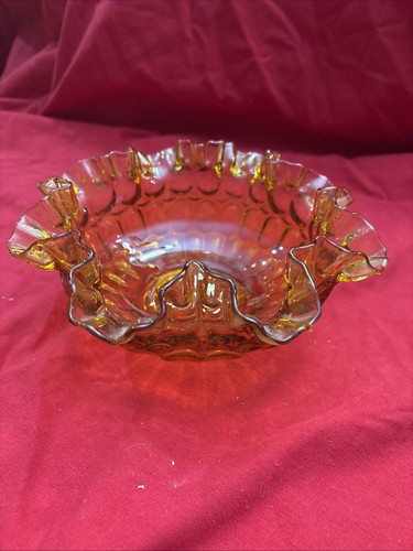 Vintage Fenton Amber Double crimp Ruffle Glass Bowl Flower Peddle- 9 ...