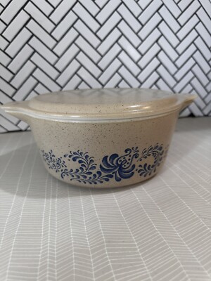 Vintage PYREX Homestead Blue Cinderella Round Casserole 2.5 Qt with ...