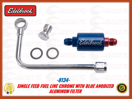Edelbrock Single Feed Fuel Line & Chrome With Blue Anodized Aluminum ...