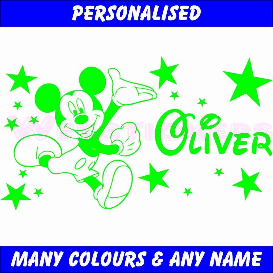 Mickey Mouse & Stars wall art girls boys bedroom sticker personalised ...