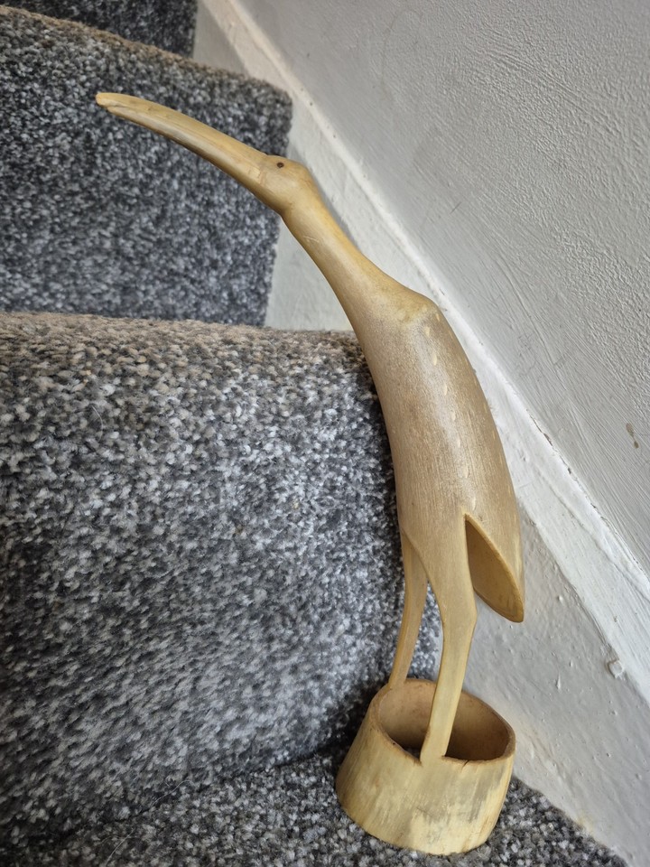 Vintage Hand Carved Steer Horned Bird,Heron,Egret,or Crane. | eBay UK