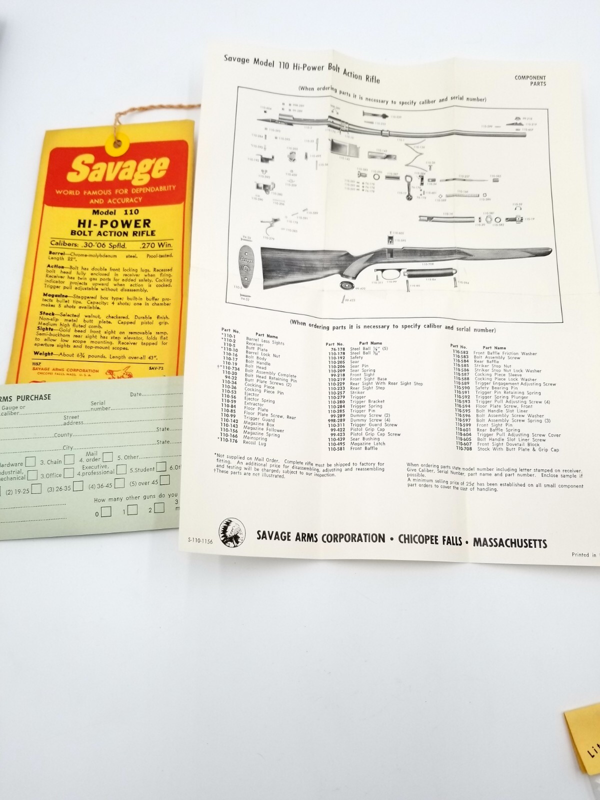 Savage Rifle ~ Model 110 Manual Instructions Diagram ~ USA B62 | eBay