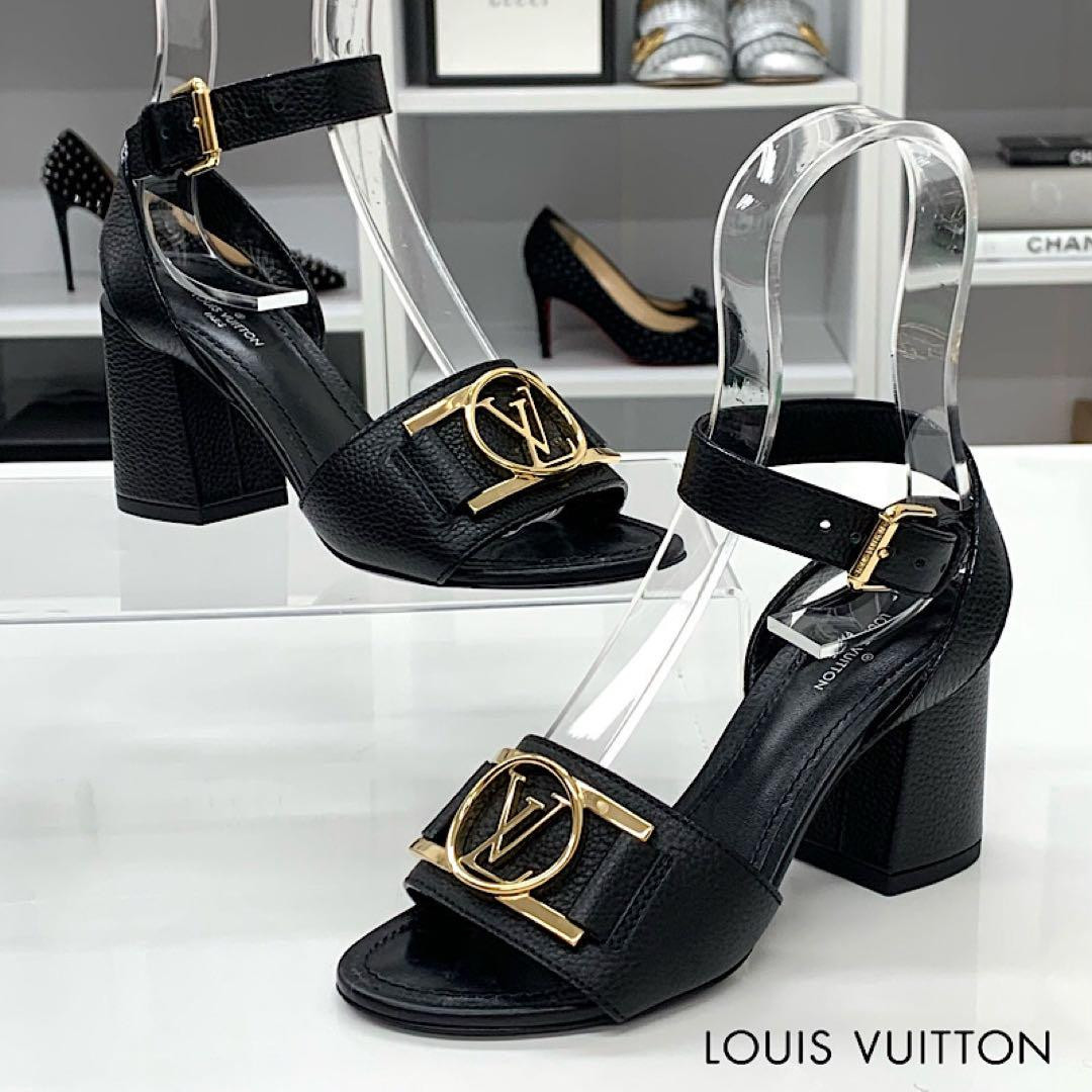 Louis Vuitton Lockit Leather Circle Logo Sandals Black - Gem