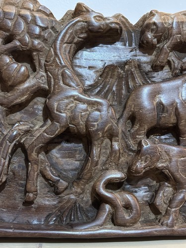 Antique Oak Carved Panel Animals Trees Religious ? 17th Century Hunting ...