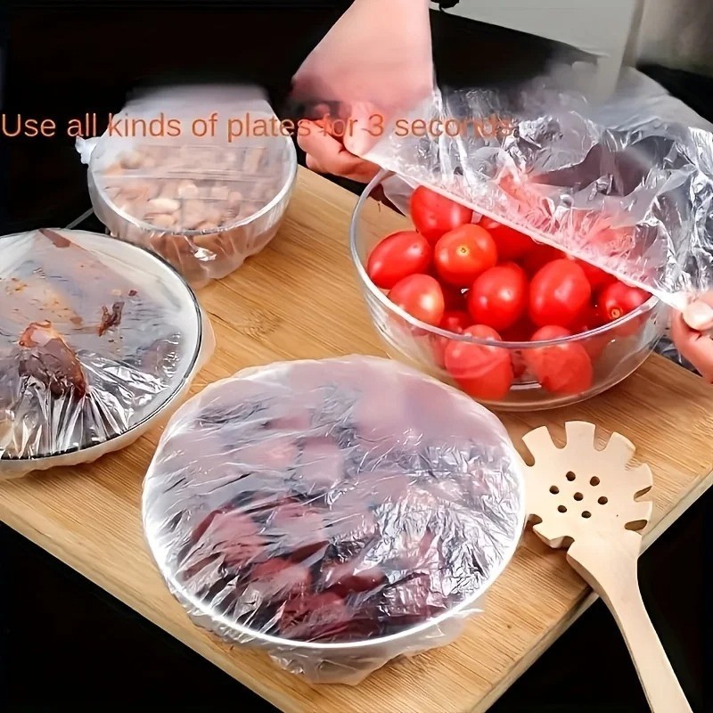 100pcs Reusable Elastic Food Covers - Transparent Stretchable Bowl ...