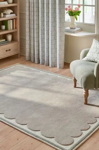 Modern Hand Tufted Scallop Wool Rug Ultra Soft Wool Rug For Living Room ...