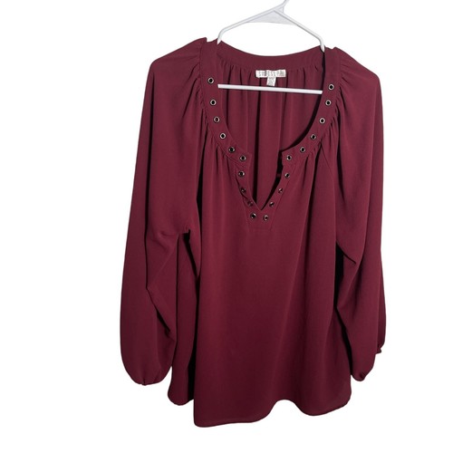 Spense Blouse Women's 1X Maroon Red V-Neck 3/4 Sleeve Career Shirt ...