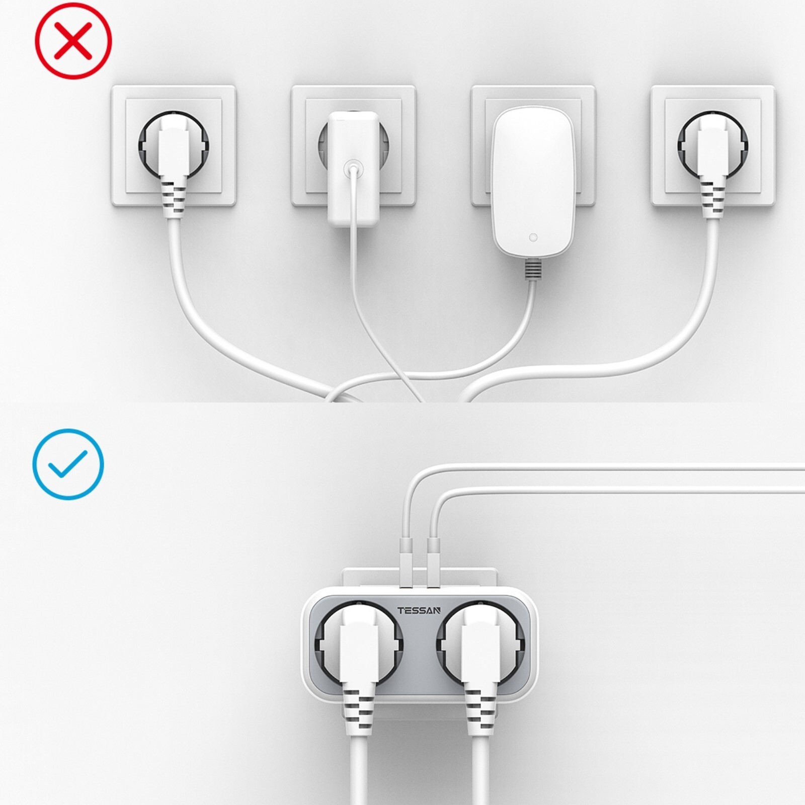 2-fach Mehrfachsteckdose Steckdose Adapter mit 2x USB Wandmontage ...