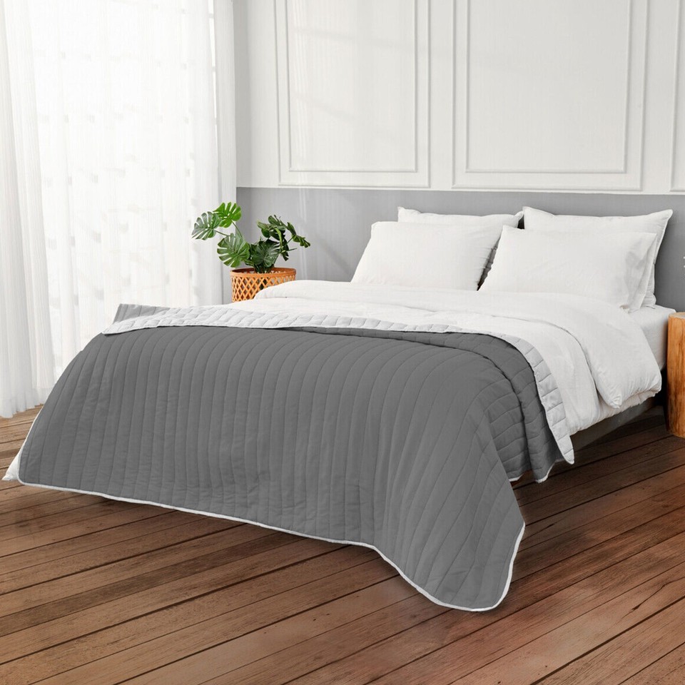 DOUBLE SIZE QUILTED BEDSPREAD Soft Reversible Bedding Large Sofa Throw ...
