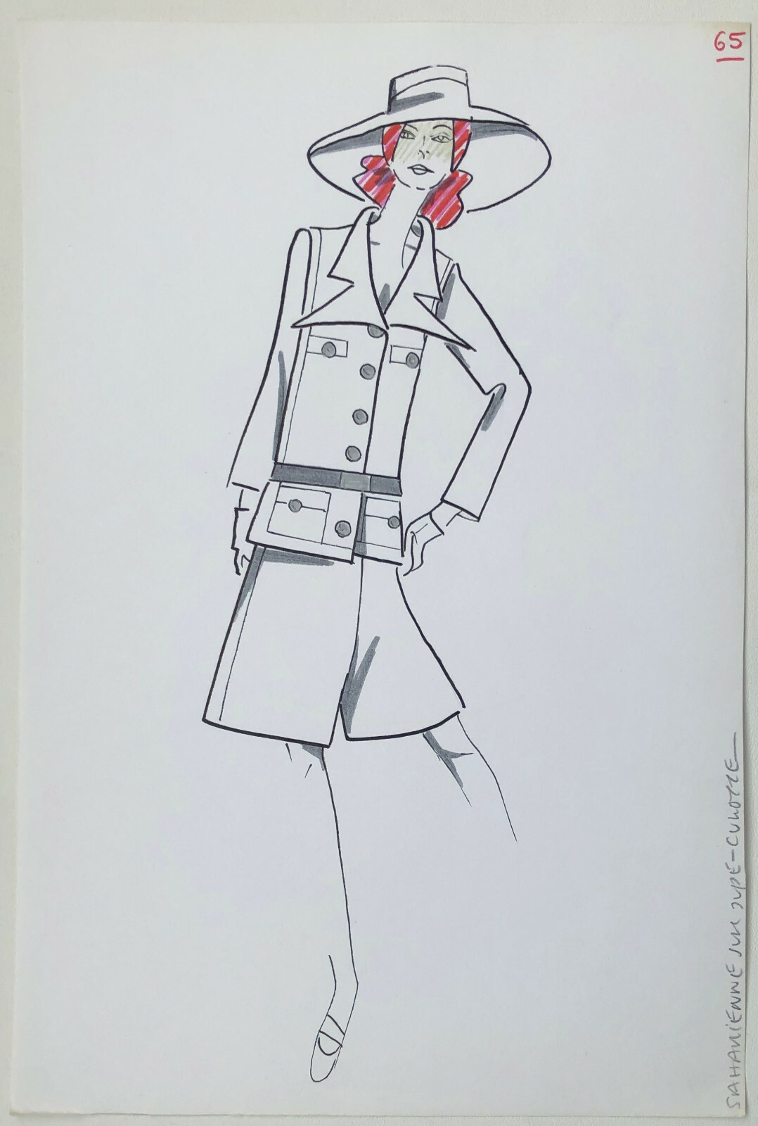 JEAN EDEN (1924-2013) Dessin Vintage 1970 Mode Femme Saharienne Jupe ...