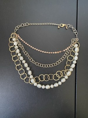 Chico’s Tri Tone Metal and Pearl Necklace 2-251 | eBay