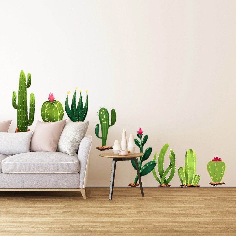 Beautiful Cactus Wall Sticker Creative Wall Paste Decal Removable ...