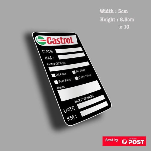 CASTROL Oil Change Service Reminder x10 Black Stickers , Cars Vans ...