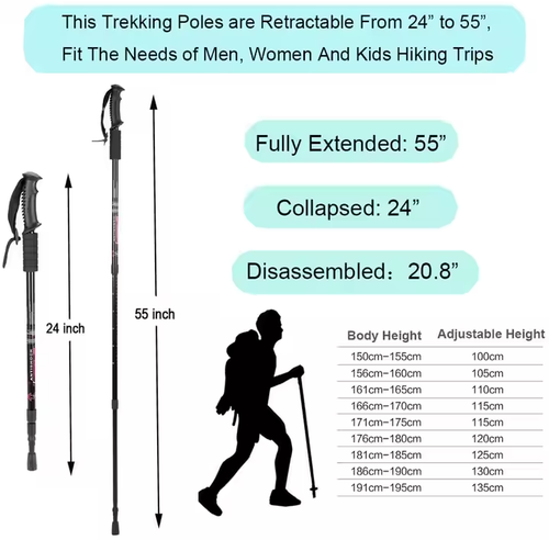 Blue Adjustable Anti-Shock Trekking Poles, Lightweight Hiking & Walking ...
