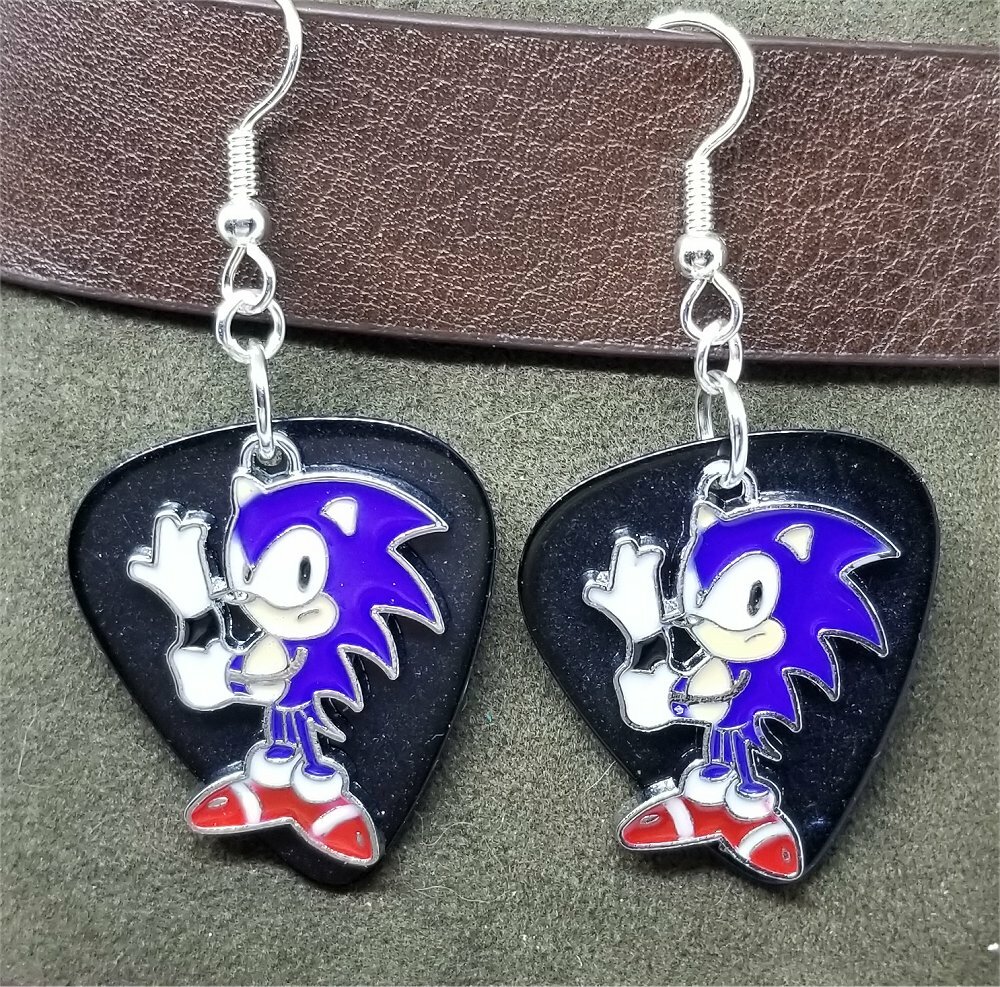 Sonic the Hedgehog Charm Guitar Pick Earrings - Pick Your Color | eBay