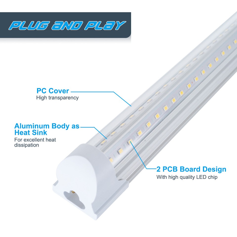 6 PACK 8FT Led Tube Light Fixture(Super Bright White) for Garage Shop ...