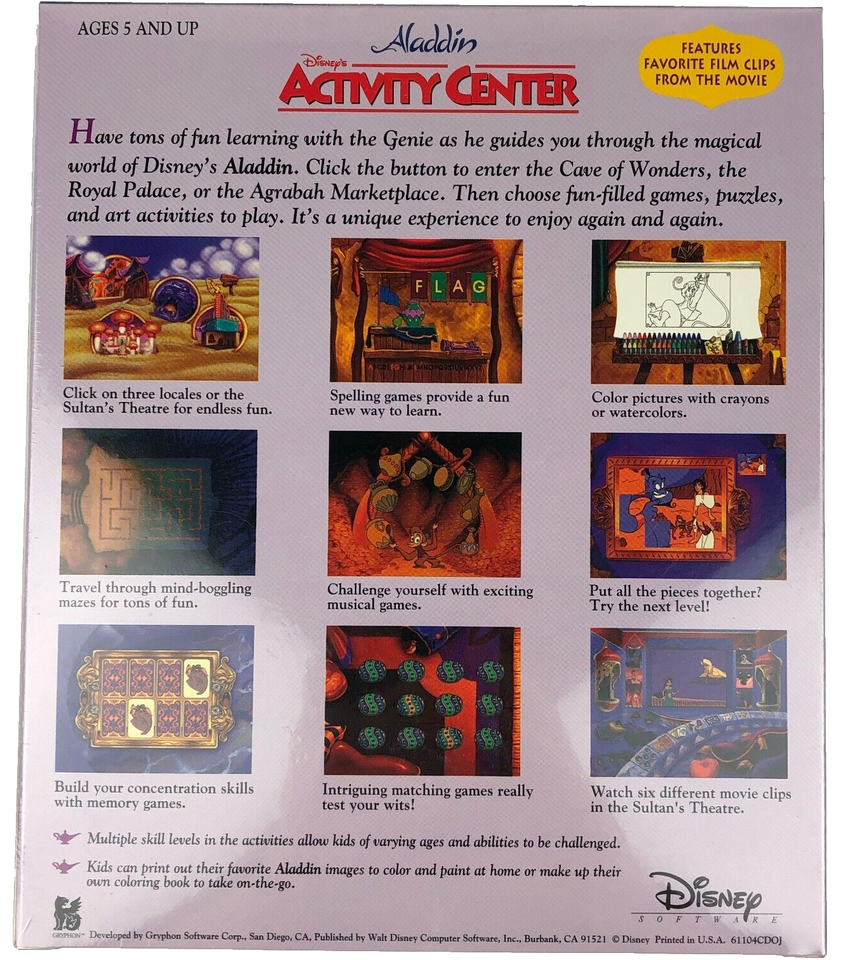 Disney's Aladdin Activity Center CD computer game for Windows 1994 Big ...