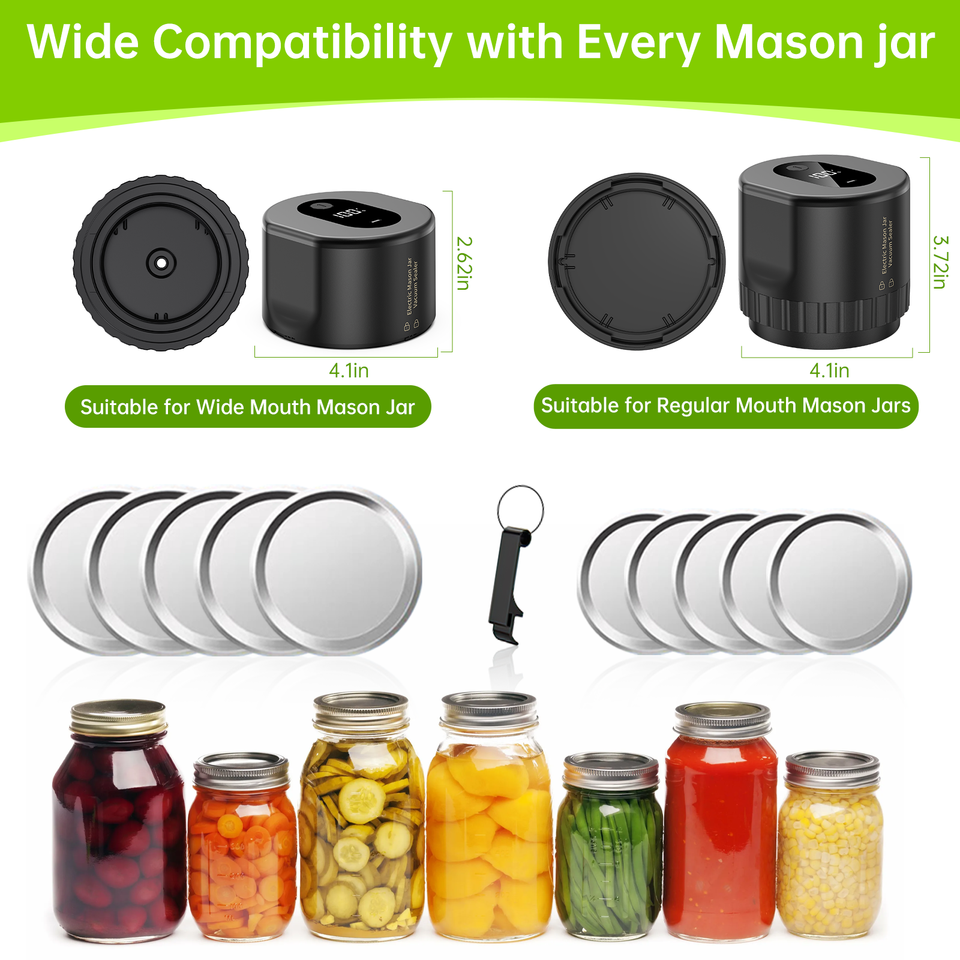 Electric Mason Ever Jar Vacuum Sealer Kit for Wide Mouth & Regular ...