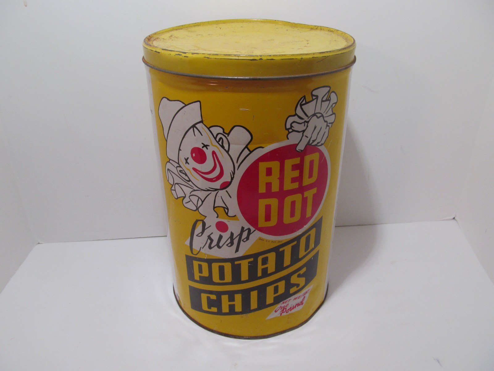 Vintage RED DOT Potato Chips Metal 1 Pound 11 1/2" Tall Tin w/ Lid | eBay