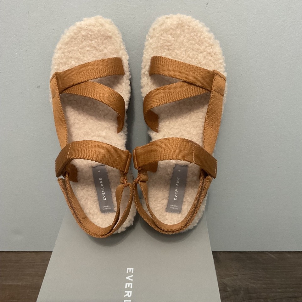 NIB Everlane Women's Fur Lined Strappy Sandals Tan Size 8 | eBay UK