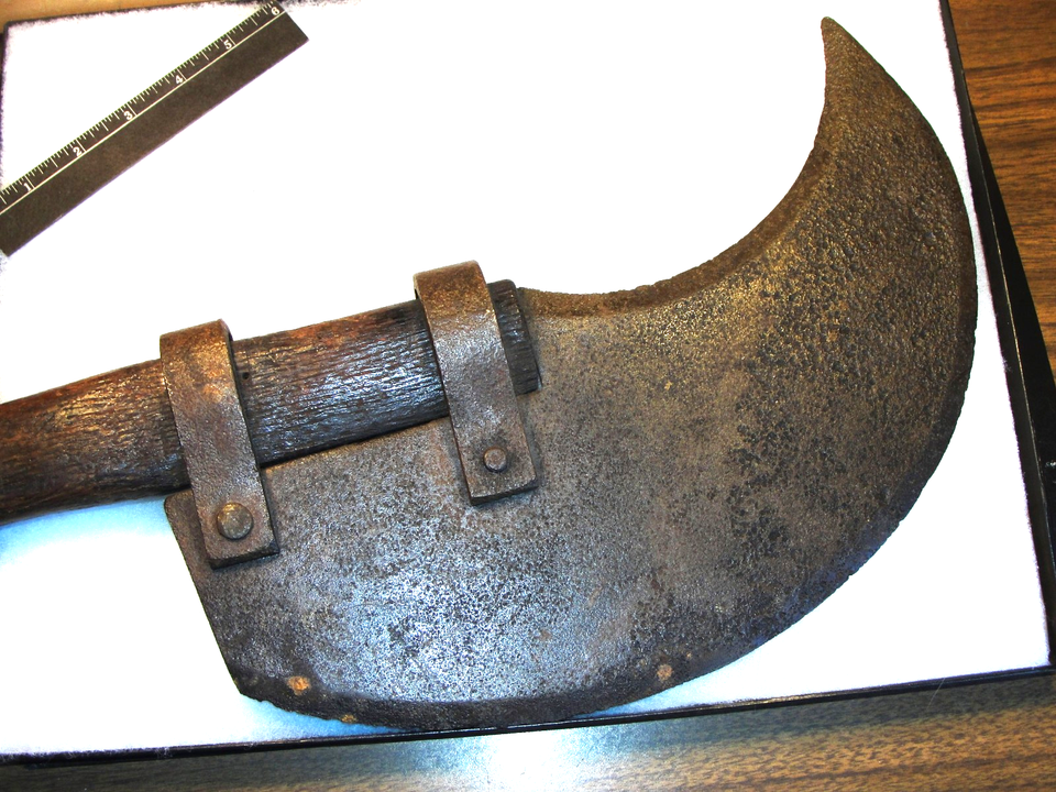 Antique hand forged curved blade chopping or killing axe hatchet very ...