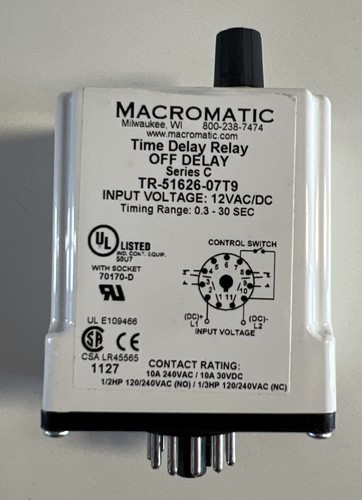 Macromatic TR-51626-07T9 RELAY,E-Mech, Time Delay, Off Delay, 10A, DPDT ...